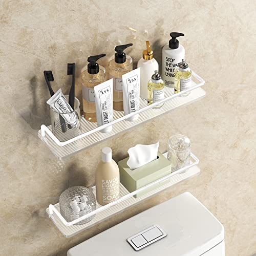Acliys Floating Shelves Arcylic Bathroom Shelves with Towel Bar Wall Mounted Storage Shelves for Bathroom/Living Room/Kitchen/Bedroom Set of 2(White)