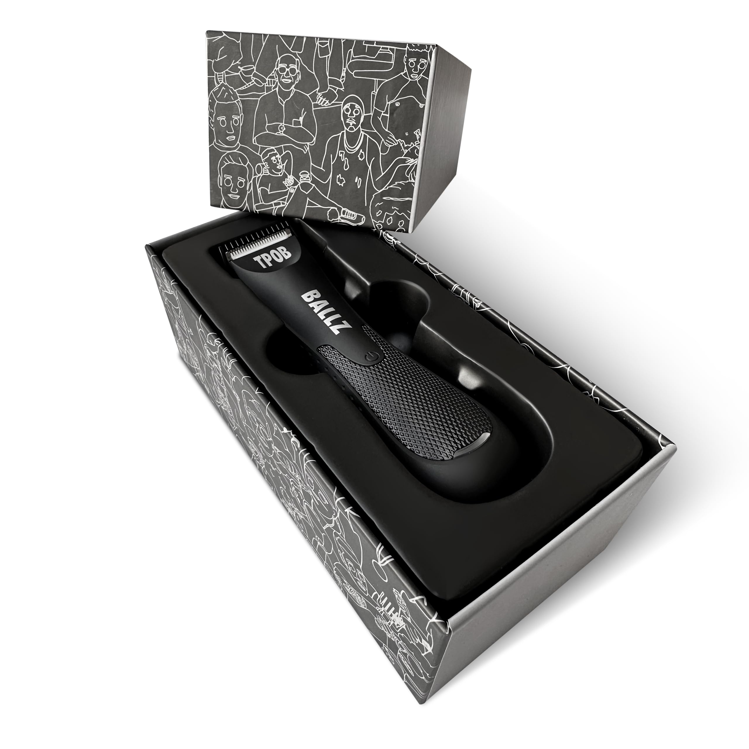 TPOB Ballz Male Grooming Trimmer - Cordless Rechargeable Hair Clippers for Men, Zero Gapped T-Blade, Electric Beard Trimmer Shaver - Black