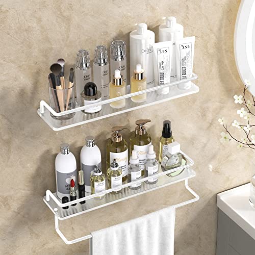 Acliys Floating Shelves Arcylic Bathroom Shelves with Towel Bar Wall Mounted Storage Shelves for Bathroom/Living Room/Kitchen/Bedroom Set of 2(White)