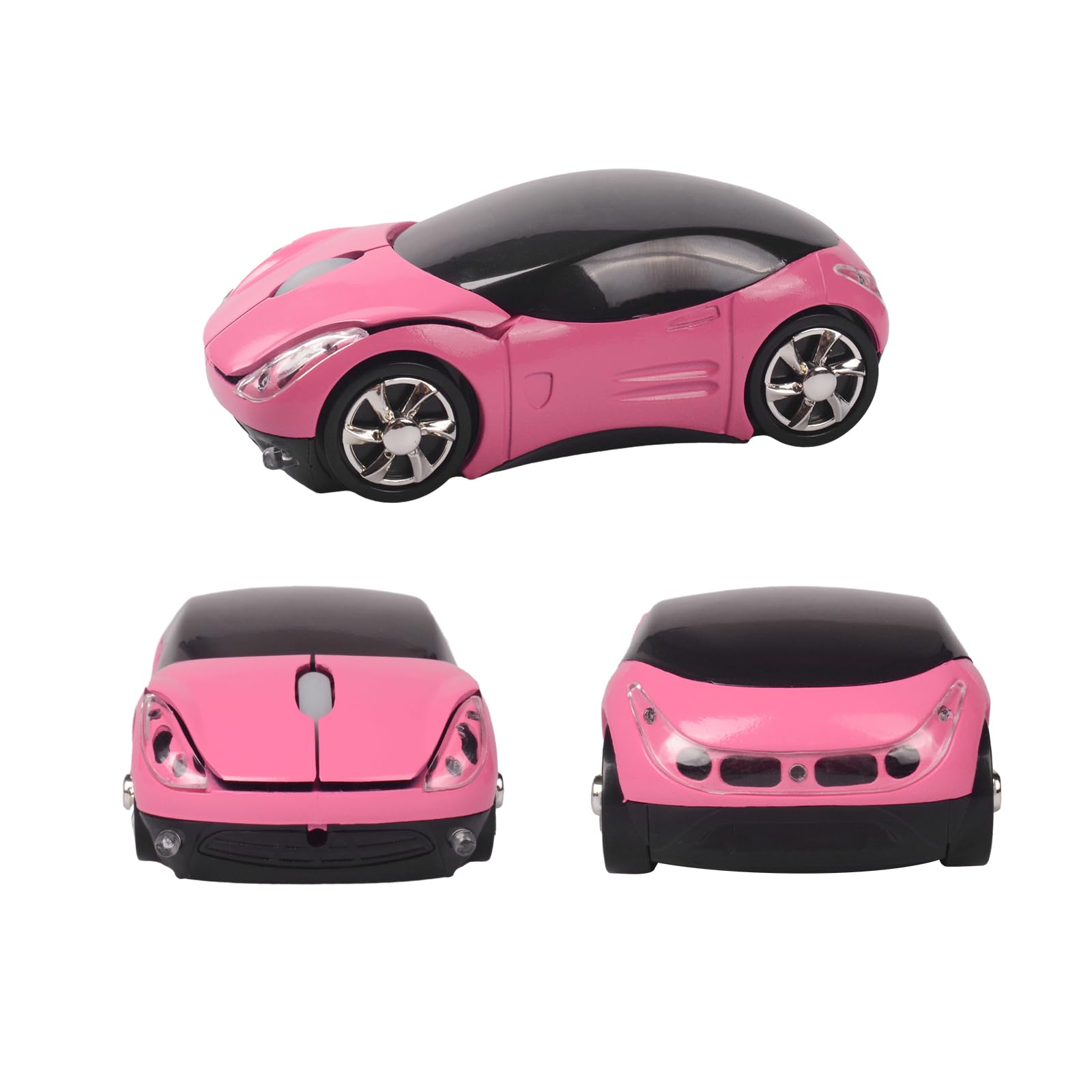 WAONIQ Wireless Mouse, 2.4G Wireless Mouse Car Mouse, Ergonomic Game Mouse with USB Receiver, 1600DPI Optical Mouse, Smart Power Saving, Portable Mouse for PC Windows Laptop Notebook Mac OS(Pink)