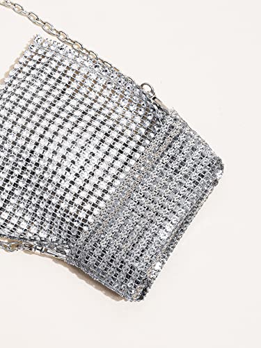 GORGLITTER Women's Rhinestone Decor Clutch Purses Evening Handbag Chain Shoulder Square Bag Phone Purse Silver One Size