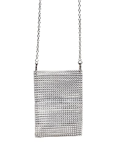 GORGLITTER Women's Rhinestone Decor Clutch Purses Evening Handbag Chain Shoulder Square Bag Phone Purse Silver One Size