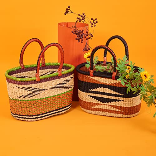 Handwoven African Grass Basket, Oval Style- flat bottom with 2 handles Fair Trade