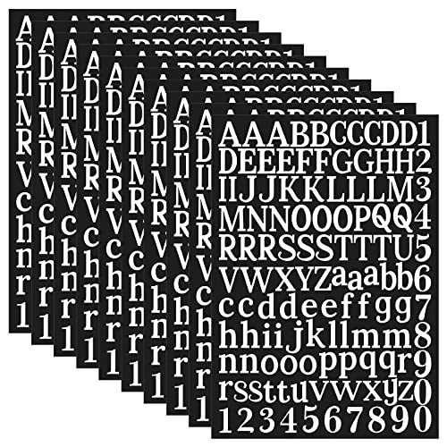 1210 Pieces10 Sheets Letter Stickers Self-Adhesive Vinyl Letter Alphabet Number Stickers Decals for Signs, Door, Car, Busine, Address Number (White)