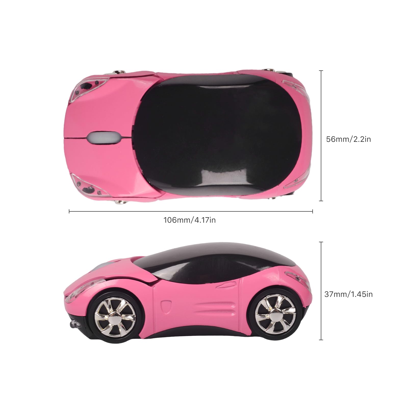 WAONIQ Wireless Mouse, 2.4G Wireless Mouse Car Mouse, Ergonomic Game Mouse with USB Receiver, 1600DPI Optical Mouse, Smart Power Saving, Portable Mouse for PC Windows Laptop Notebook Mac OS(Pink)