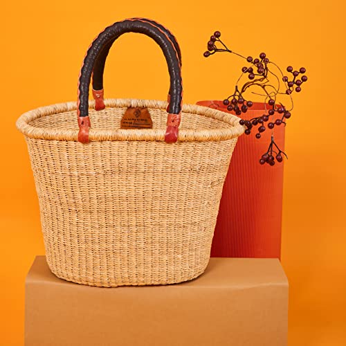 Handwoven African Grass Basket, Oval Style- flat bottom with 2 handles Fair Trade