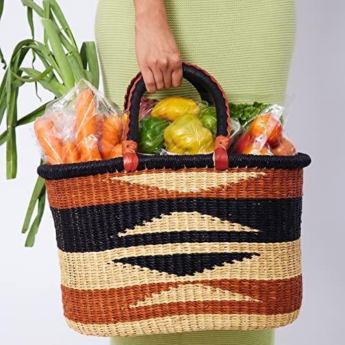 Handwoven African Grass Basket, Oval Style- flat bottom with 2 handles Fair Trade
