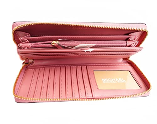 Michael Kors Jet Set Girls Large Zip Around Continental Wristlet Wallet MK Signature (Dark Powder Blush)
