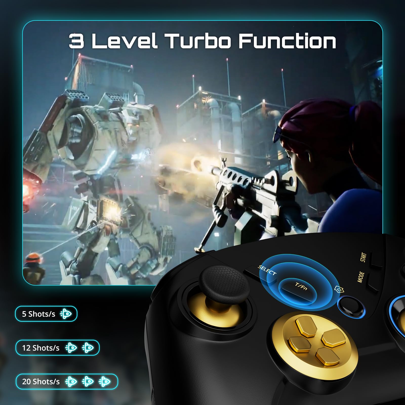Multi-Platform PC Wireless Controller, Bluetooth Gaming Controller, Compatible with Windows, iPad, Steam, Luna, Laptop, Tablet, and Smart TV, with Double Shock, Macro Keys, Turbo Button, LED Backlight