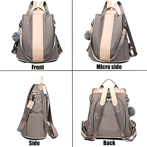 DDQYYSPP Women Backpack Purse Nylon Anti-theft Fashion Casual Lightweight Travel School Shoulder Bag(Khaki)