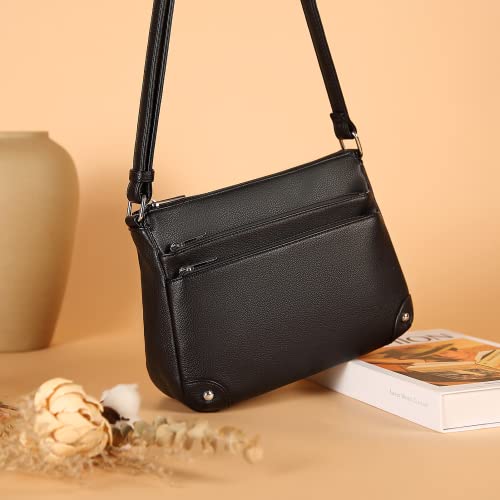 WESTBRONCO Crossbody Bags for Women, Medium Size Shoulder Handbags, Wallet Satchel Purse with Multi Zipper Pocket Black