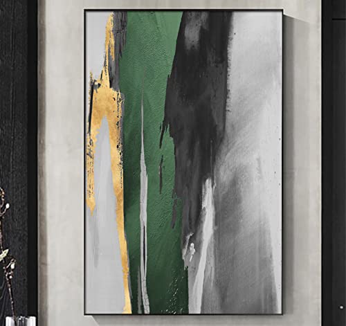 Abstract Green and Gold Canvas Wall Art Geometric Abstract Painting Dark Green Painting for Walls Large Minimalist Abstract Art Green and Gold Posters for Living Room Bedroom Decor 16x24inch No Frame