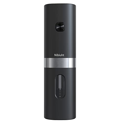Nibiuht Electric Salt and Pepper Grinder Battery Operated - Automatic Pepper Shakers With Adjustable Coarseness, LED Light (Black 1 Mills)