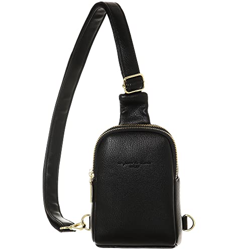 Crossbody Fanny Packs Sling Bag for Women, Fashionable Leather Sling Purses,Mini Belt Bag Stylish Shoulder Small Purse for Travel, Hiking, Running, Sports(1-Black)