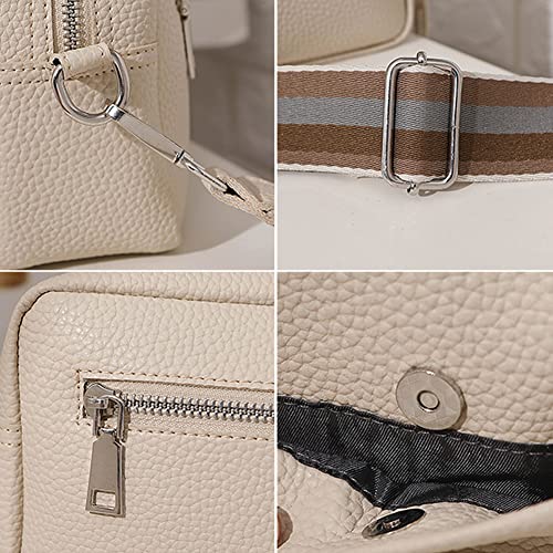 Lushandy Leather Crossbody Bags for Women Crossbody Camera Bag Purse Thick Strap Trendy Small Shoulder Bag with Guitar Strap (Beige)