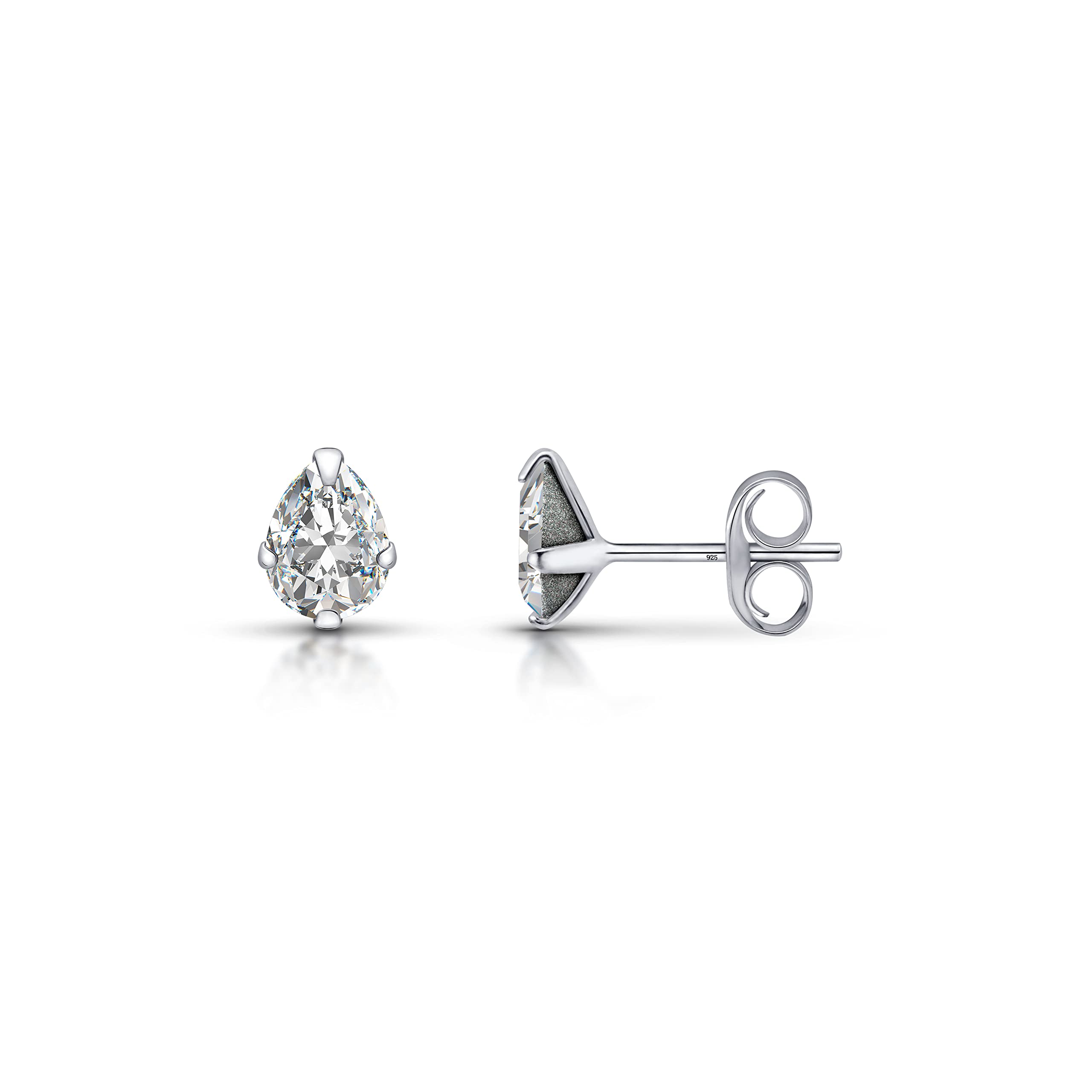 Lumini Crystals Women 925 Sterling Silver White Crystal Stud Earrings: Austrian Crystal Teardrop Shape