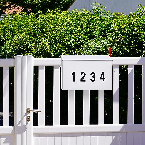 Nunsino Wall-Mounted Mailbox with Flag Kit and 3 Sets of Number Stickers, Metal Post Box, Rust-Resistant for Outside Use,15.24” L x 4.72”W x 10.43”H, White