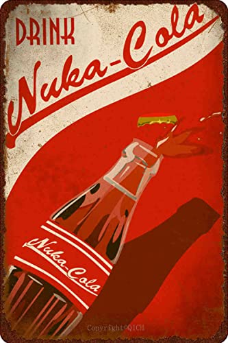 QICH Drink Nuka Cola Retro Tin Metal Sign Personalized Poster Decorative Wall Plaque Garage, Bar, Club, Living Room, Bedroom, 8×12 Inches
