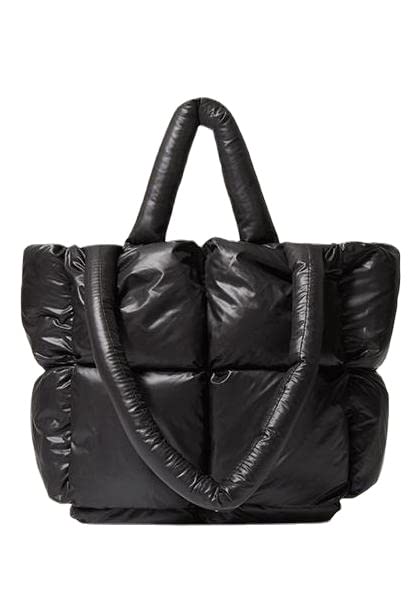 Angryapple Large Puffer Tote Bag,Soft Small Square Filled One Shoulder Portable Women's Bag,Winter Soft Puffer Shoulder Bag (black)
