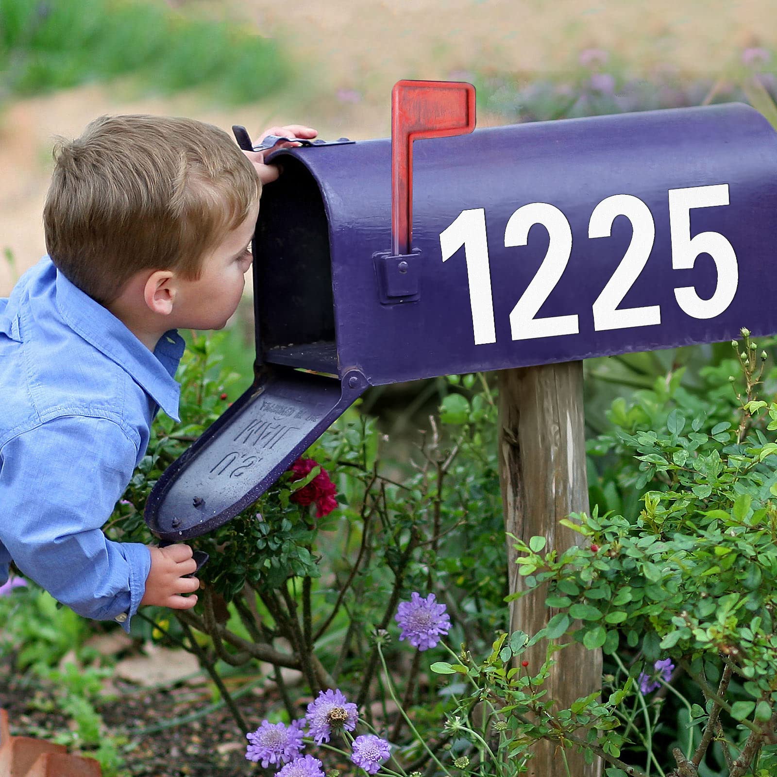 Reflective Mailbox Number for Outside, 4 Inch 4 Sets Vinyl Waterproof White Mailbox Numbers Stickers, Strong Self-adhesive House Adress Numbers for Mailbox Door Signs Trucks (Number 0-9)