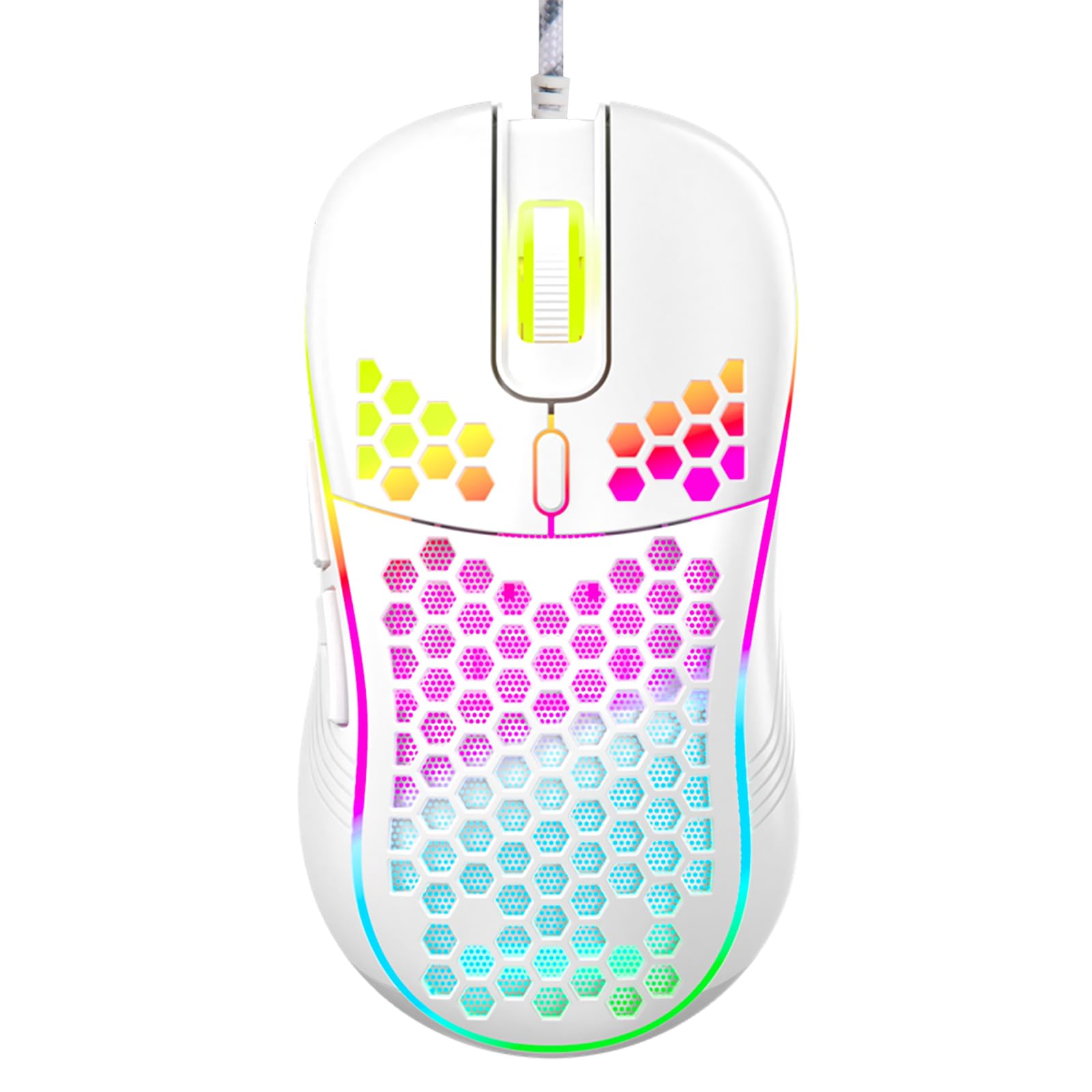 LETGOALL Lightweight Honeycomb Gaming Mouse, High Precision 7200DPI Optical Sensor, RGB Backlight, Wired, Ergonomic USB Computer Mouse for PC, Mac, Laptop (White)