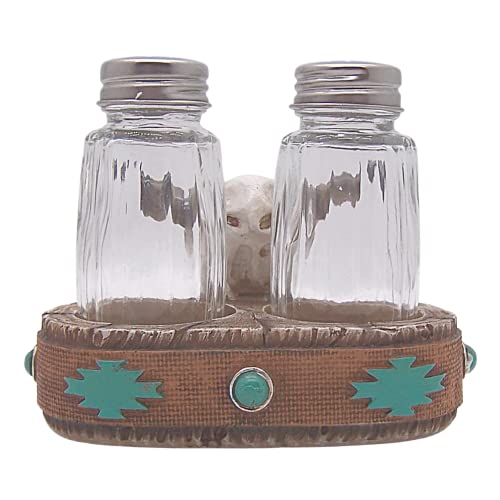 Salt and Pepper Set Holder with a Cow Skull Design, Southwestern Décor, Shakers Included, 4.75 Inches