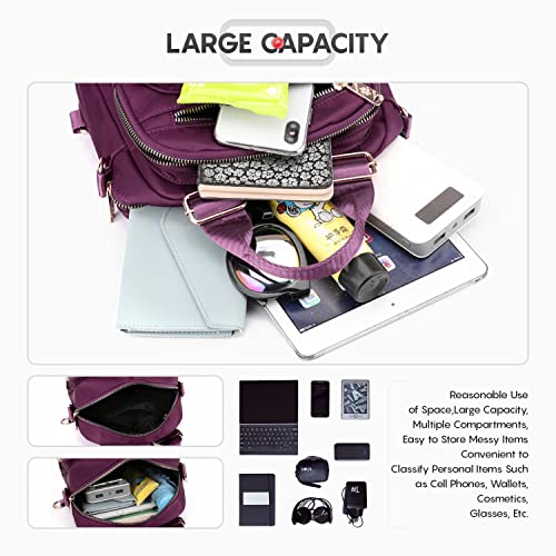 Fecialy Women's Backpack Multifunction Large Capacity Travel Shoulder Bags Waterproof Nylon Multiple Pockets Bag