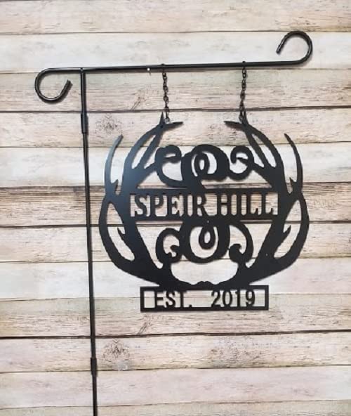PK Décor Deer Antler Decor with Family Last Name with Established Year, Metal ACM Buck Antlers Sign Gift, Rustic Initial Monogram Door Hanger, QUICK Ship (Split Letter Established Year)