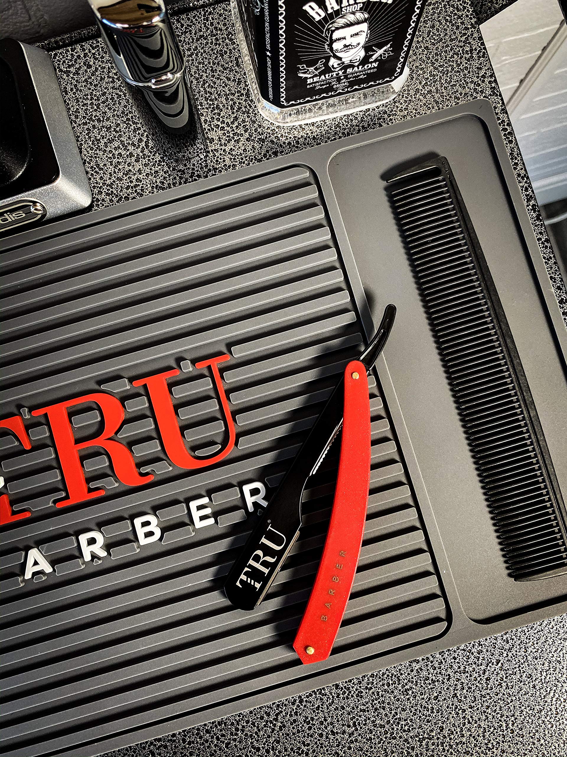 TRU BARBER Professional Barber Blade Straight Razor, Straight Blade Razor with 1.5mm Blade Exposure - Durable Straight Edge Razor, Single Edge (Black/Red)