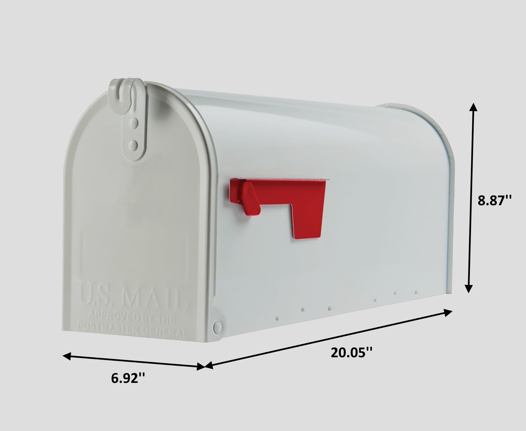 SoB Medium White Galvanized Steel Post-Mount Mailbox - 6.92in. W x 8.87in. H x 20.05in. L - Mailboxes for Outside - Post-Mount Mailbox - Metal Mailbox Post Mount