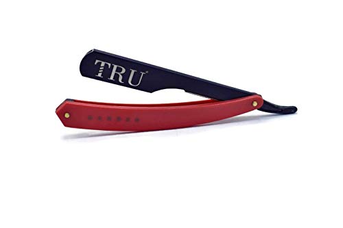 TRU BARBER Professional Barber Blade Straight Razor, Straight Blade Razor with 1.5mm Blade Exposure - Durable Straight Edge Razor, Single Edge (Black/Red)