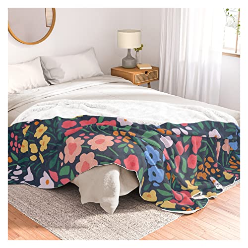 Society6 Vintage Floral Background. Flowers Pattern with Small Colorful Flowers On A Dark Blue Background. by Ann&Pen Throw Blanket - 88" x 104"