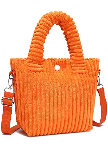 YIKOEE Mini Corduroy Tote Bag for Women Cute Small Tote Bags (Orange)