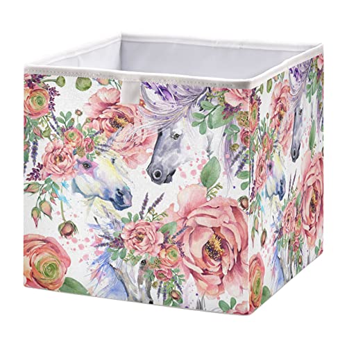 Kigai Magic Unicorn Rose Storage Baskets, 16x11x7 in Collapsible Fabric Storage Bins Organizer Rectangular Storage Box for Shelves, Closets, Laundry, Nursery, Home Decor