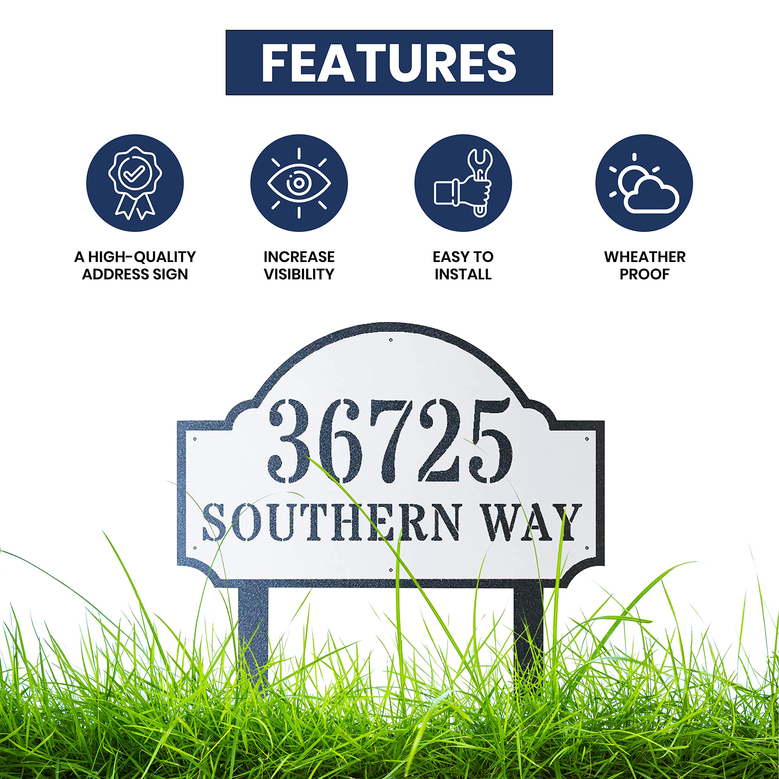 Metal Yard Stake House Business Double Layer Deluxe Address Steel Sign | Weather Resistant | Made in USA (17, White)