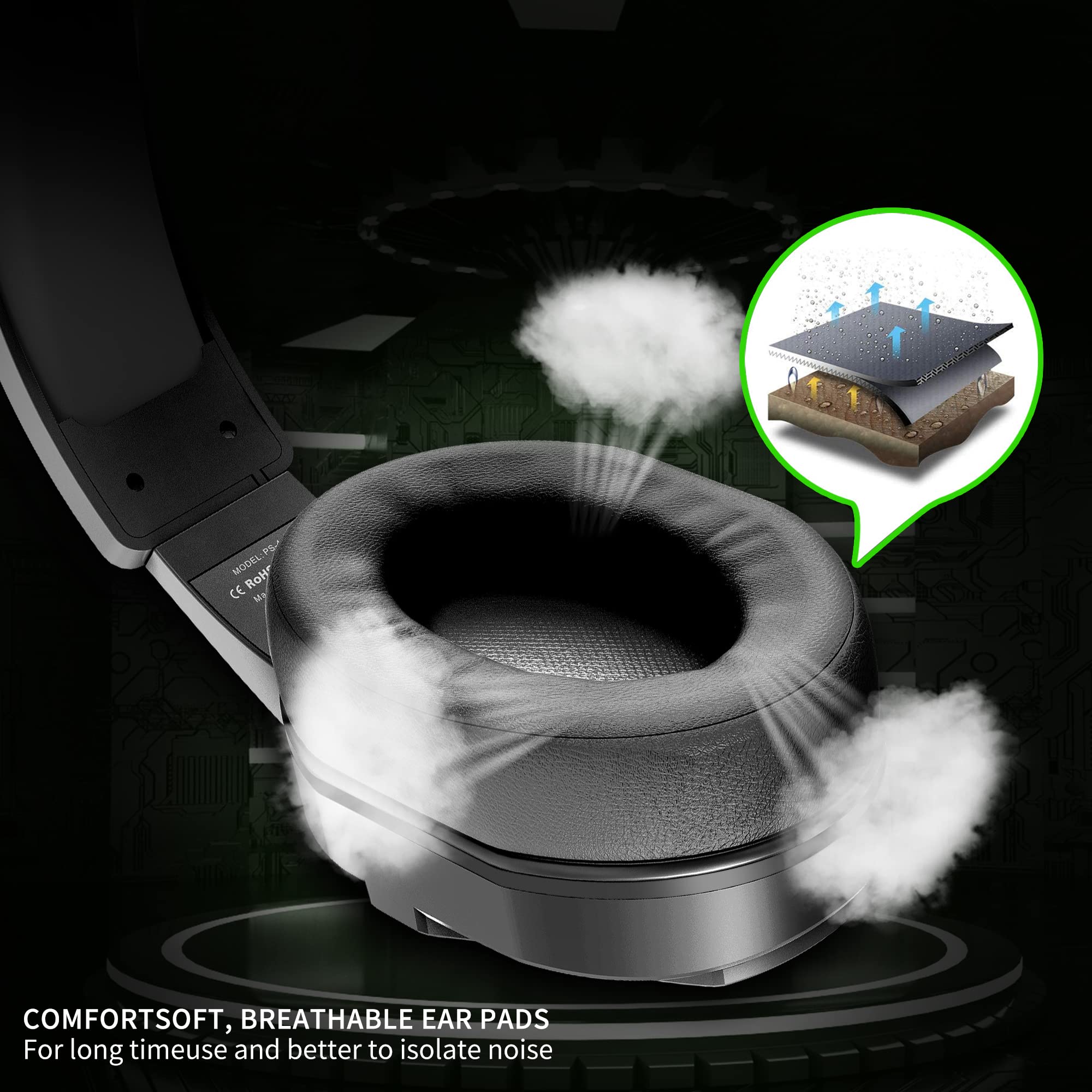 Kikc PS4 Gaming Headset with Mic for Xbox One, PS5, PC, Mobile Phone and Notebook, Controllable Volume Gaming Headphones with Soft Earmuffs, Headphones