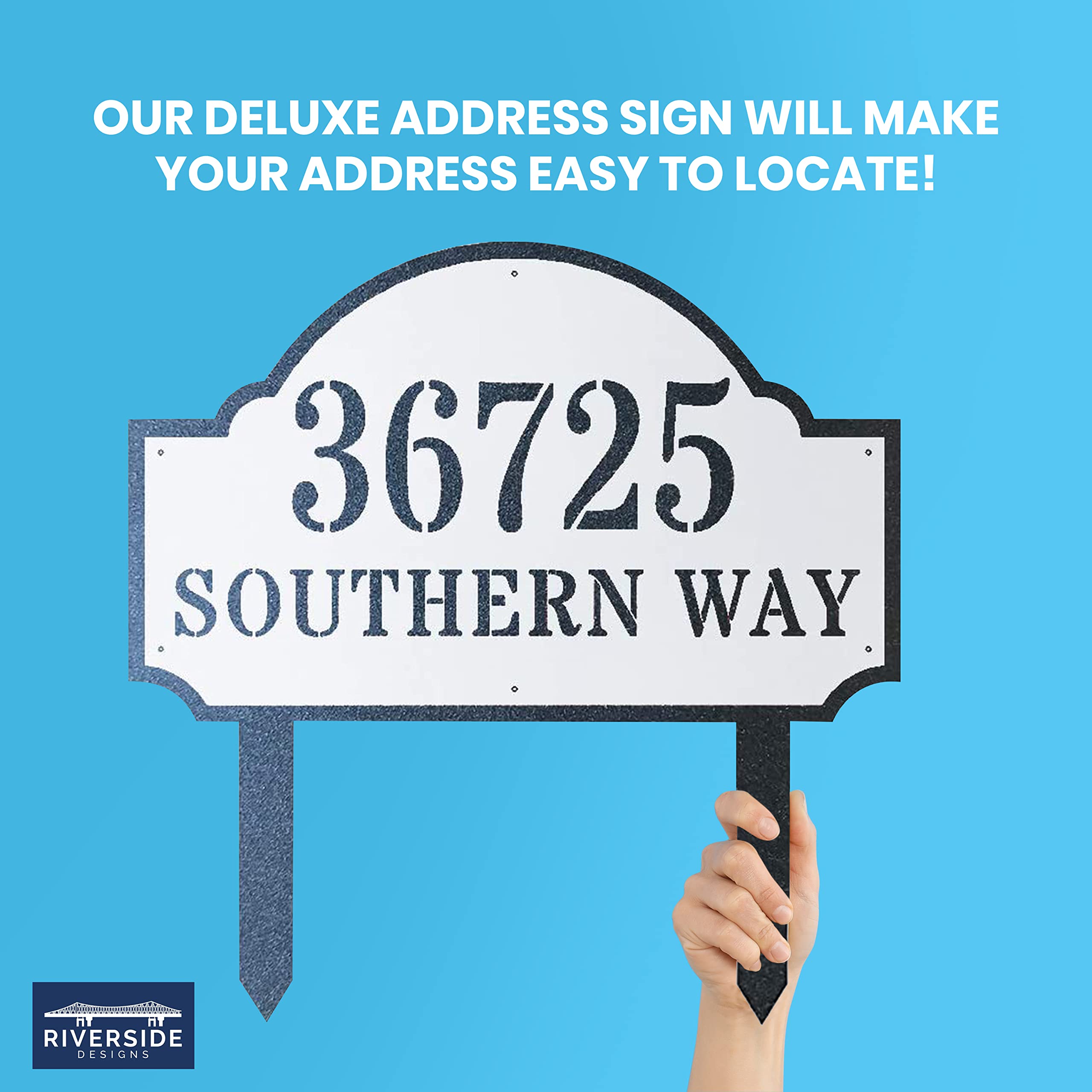 Metal Yard Stake House Business Double Layer Deluxe Address Steel Sign | Weather Resistant | Made in USA (17, White)