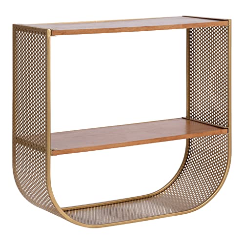 Kate and Laurel Urso Arch Floating Side Table, 20 x 19, Gold, Modern Geometric Wood and Metal Shelf