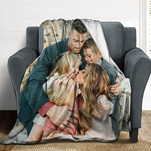 Custom Personalized Blanket with Photo & Name - Personalized Picture Collage Blanket Soft Using My Own Photos Custom Gifts for Dad, Mom, Family, Friends, Couples