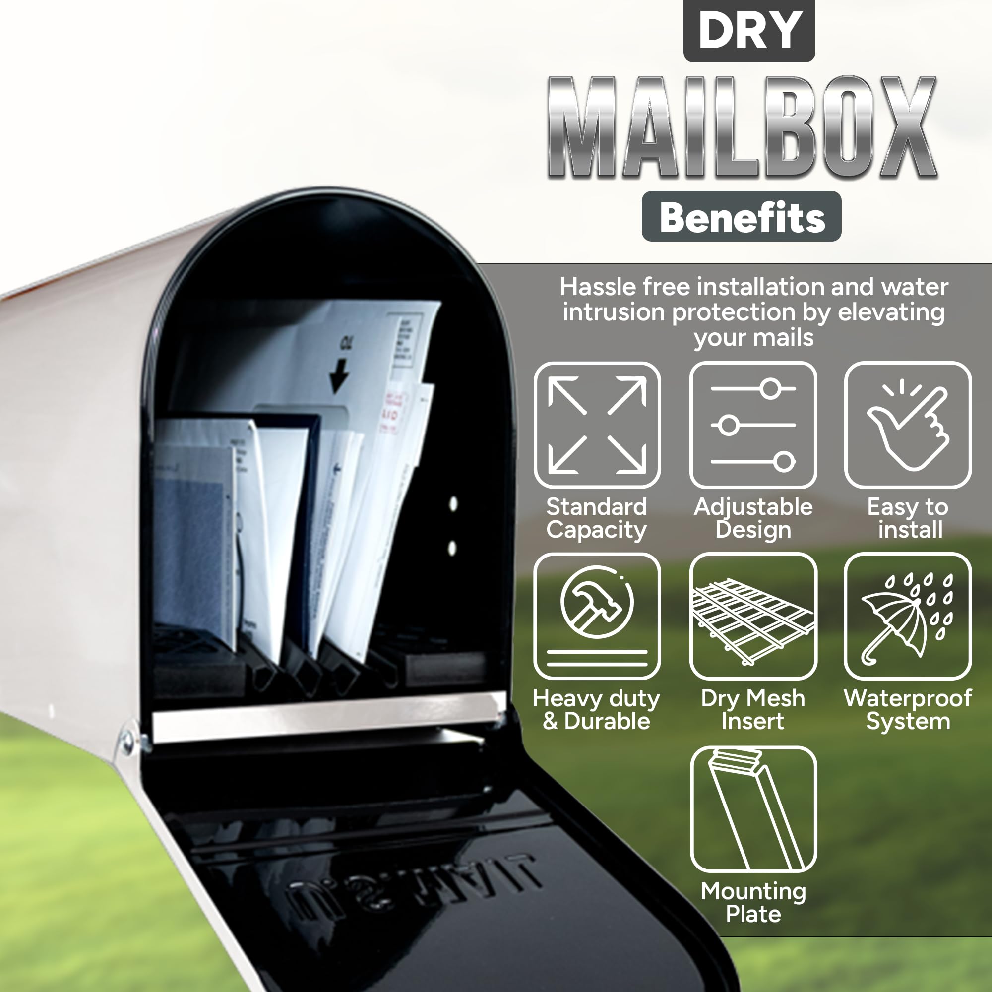 Dry Mailbox – Outdoor Metal Mailbox with Mailbox Insert to Keep Mail Dry | Weatherproof Mailbox for Outside for Secure Deliveries | Standard Outside Mailboxes | US Postal Service Approved - White