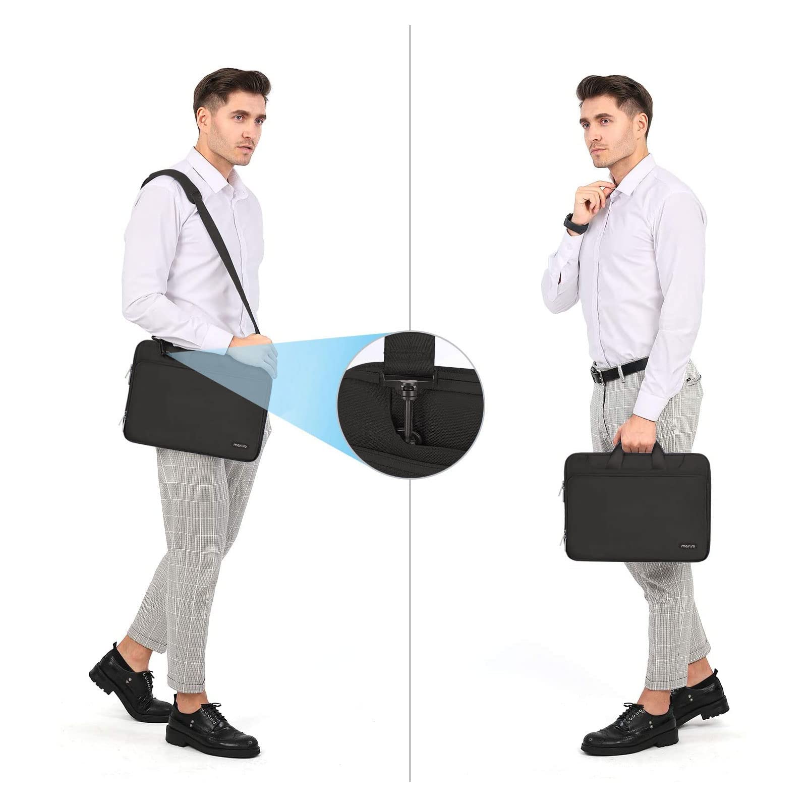 MOSISO 360 Protective Laptop Shoulder Bag Compatible with MacBook Air/Pro, 13-13.3 inch Notebook, Compatible with MacBook Pro 14 inch M3 M2 M1 2023-2021,Matching Color Sleeve with Belt, Black