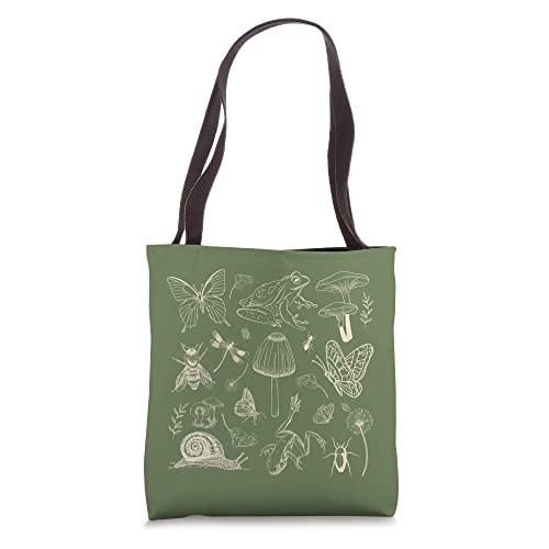 Cottagecore Aesthetic Frog Mushrooms Butterfly Snail Nature Tote Bag