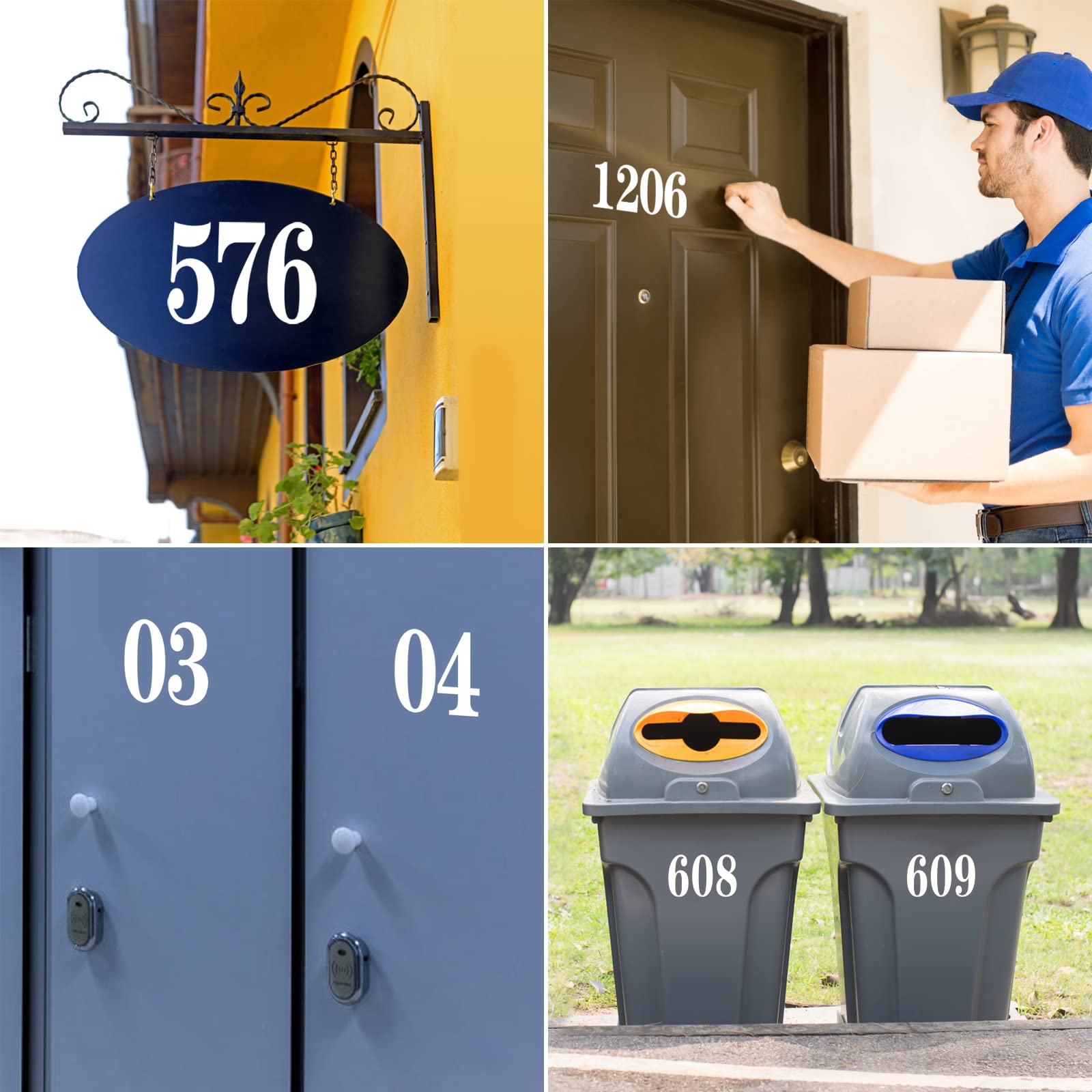 60 PCS White Mailbox Numbers, Vinyl Waterproof Stickers for Outside, Address on House, Big Mail BOX Number, 6 (3" x 4 sets, 4" x 2 set,0-9)