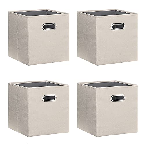 SunnyPoint Cloth Foldable Storage Basket Bin, Foldable Storage Cube Boxes Fabric Drawer with Metal Handle for Closet Shelf, Cabinet, Bookcase (13", Cream)
