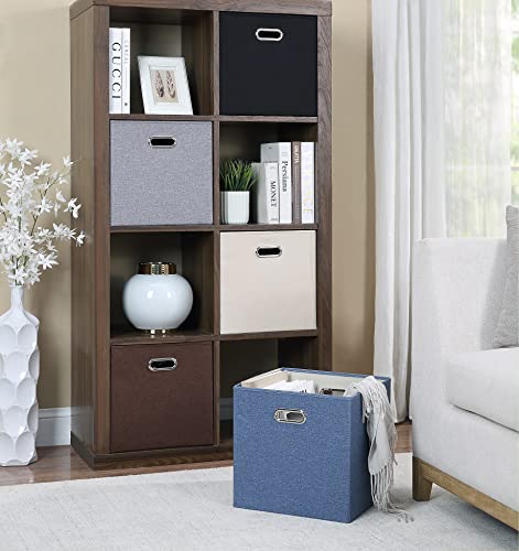 SunnyPoint Cloth Foldable Storage Basket Bin, Foldable Storage Cube Boxes Fabric Drawer with Metal Handle for Closet Shelf, Cabinet, Bookcase (13", Cream)
