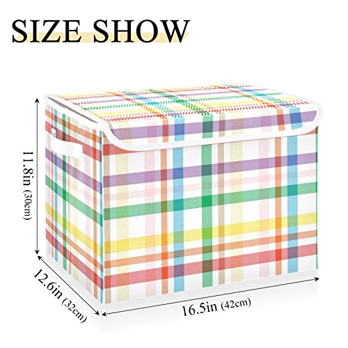 SUABO Rainbow Tartan Glen Plaid Storage Bin with Lid Large Oxford Cloth Storage Boxes Foldable Home Cube Baskets Closet Organizers for Nursery Bedroom Office
