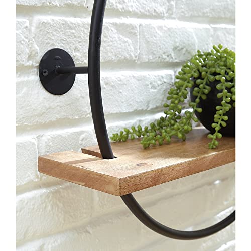 Wall Shelf 27" W X 6" D 24" H Black Casual Metal Wood Antique Includes Hardware