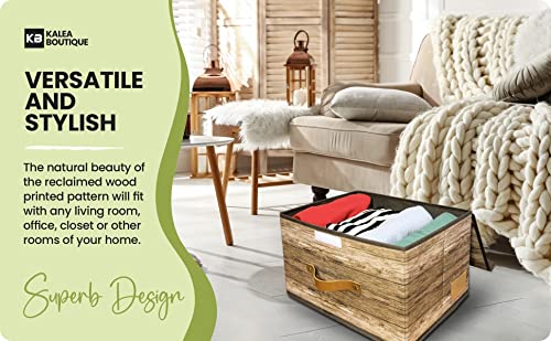 KaleaBoutique KB Foldable Storage Bins with Lids Fabric Collapsible Stacking Boxes, Closet Organizers Storage, Living Room, Laundry Room Bins, Office Home Storage Bins (Set of 3 Bins, Reclaimed Wood)