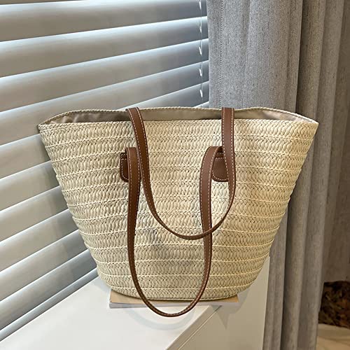Juoxeepy Straw Bag for Women Summer Beach Bag Soft Woven Tote Bag Straw Purse Handmade Beach Bag Woven Rattan Shoulder Bag for Vacation