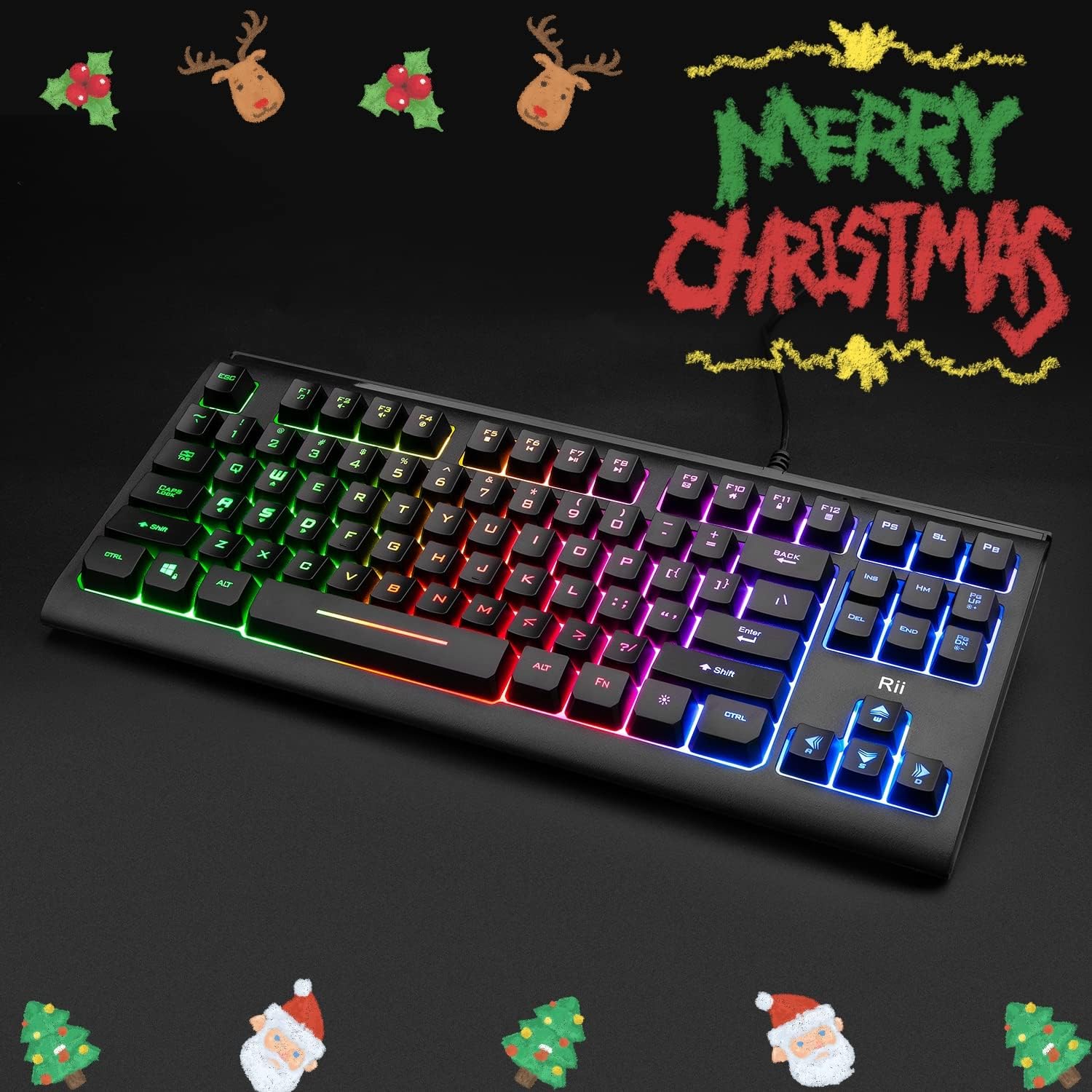 Rii Gaming Keyboard,87-Keys RGB Backlit Compact Keyboard,Silent Computer Keyboard,Wired Tenkeyless Keyboard for Laptop,PC,Windows,Mac